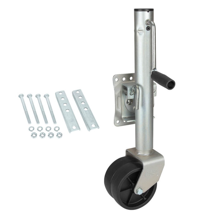 Side Wind, Swing Down, Bolt On Trailer Jack 2000 lb - Dual Wheel - TowSmart